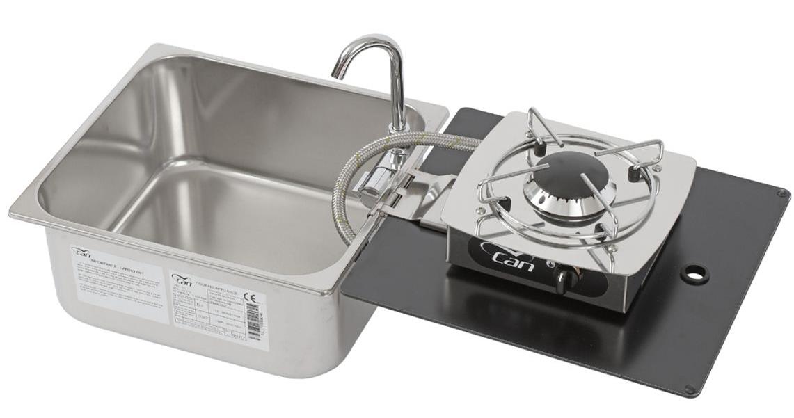 CAN Foldy Hob & Sink Unit with Glass Lid 350 x 320mm (1 Burner / Manual ...