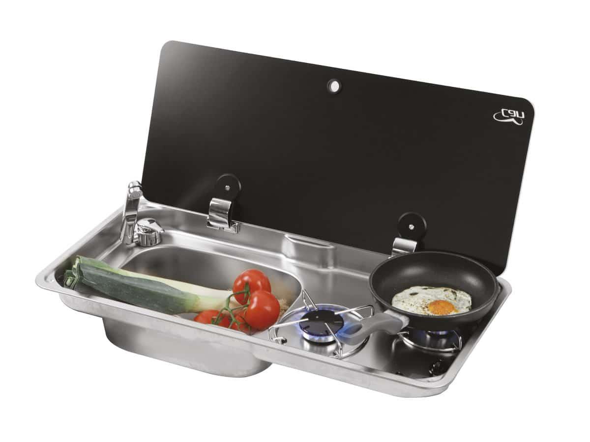 CAN Randi Hob & LH Sink Unit 765 x 355mm (Single Glass Lid / 2 Burners ...