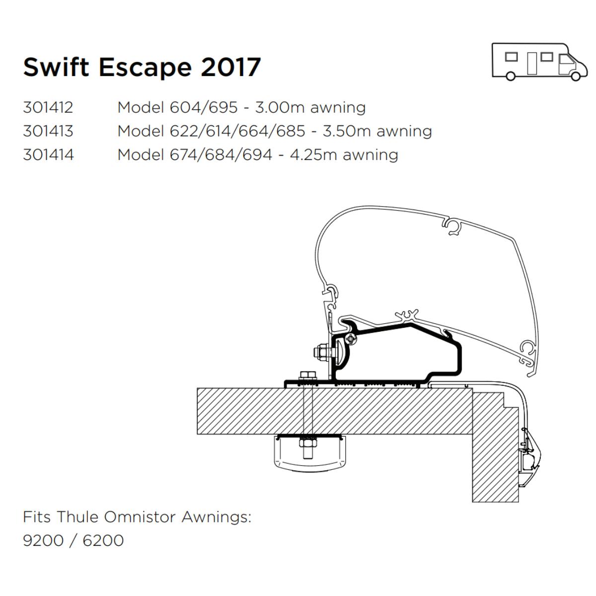 Thule Omnistor 6300 Roof Adaptor for Swift Escape 2017 (3.50m) | Thule ...