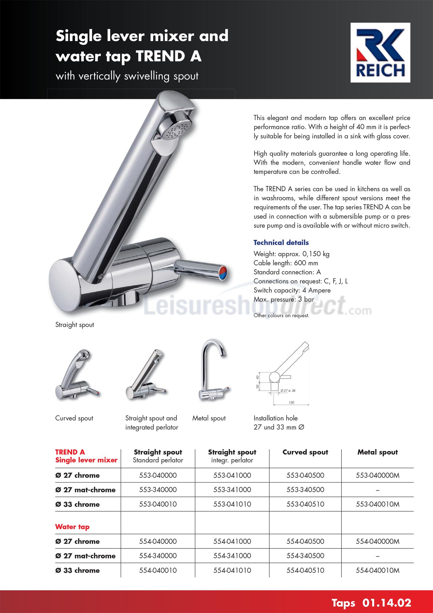 Reich Trend B single lever tap with metal spout | Reich Taps ...