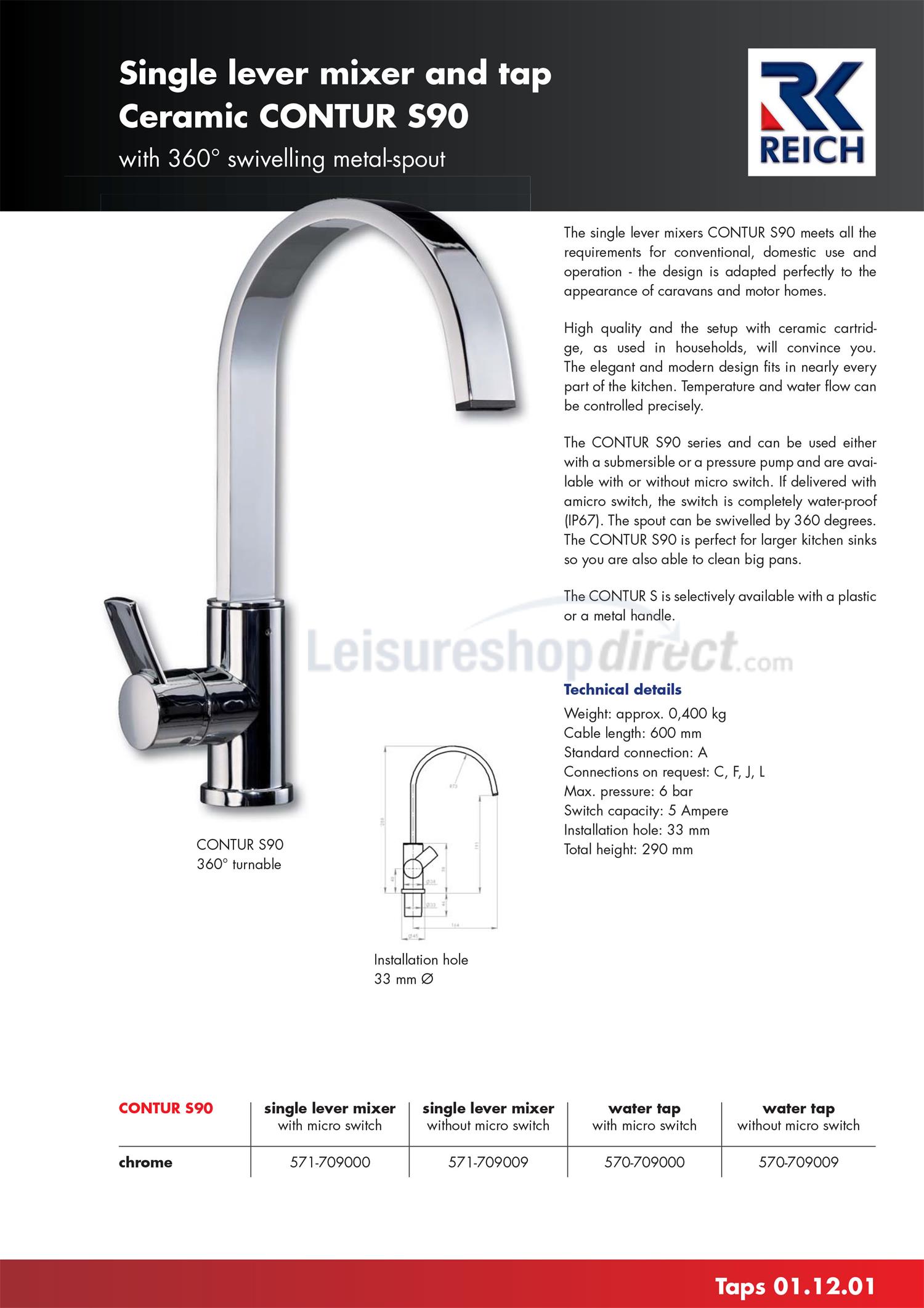 Reich Ceramic Contur S90 tap | Reich Taps | Leisureshopdirect