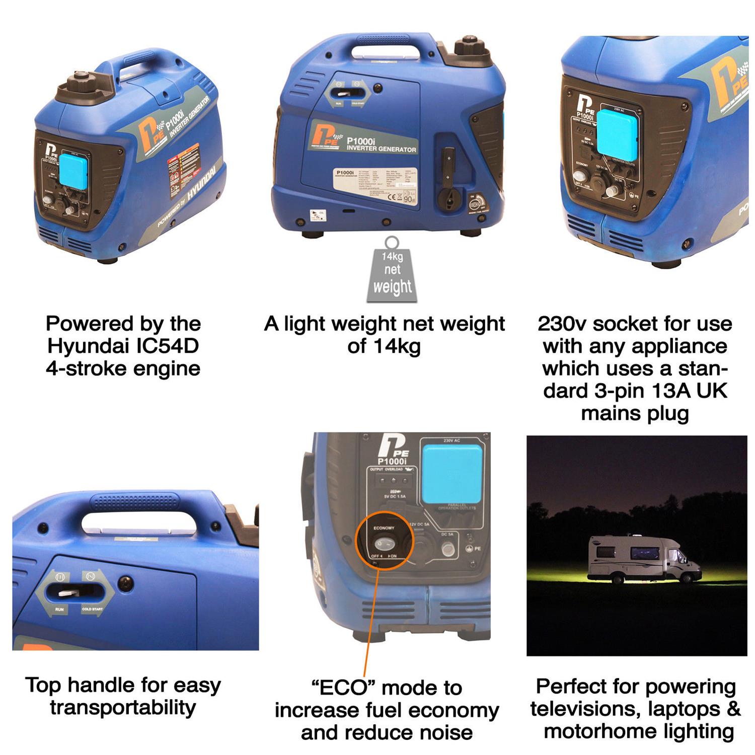 P1PE P1000i 1000W Portable Petrol Inverter Suitcase Generator | 12v ...