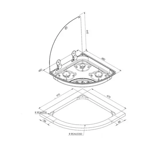 CAN Hoodiny Hob Unit RH Triangle 480mm (Glass Lid / 3 Burners / 12V ...