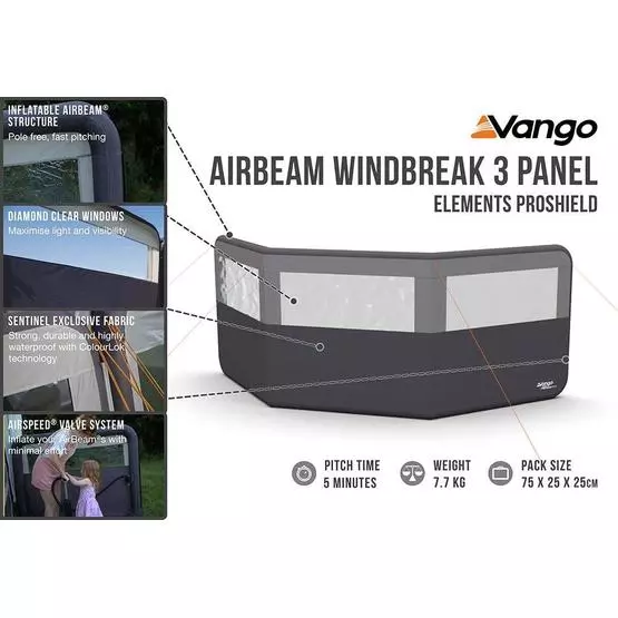 Vango Sentinel Airbeam Windbreak - 3 Panel (Elements Proshield ...
